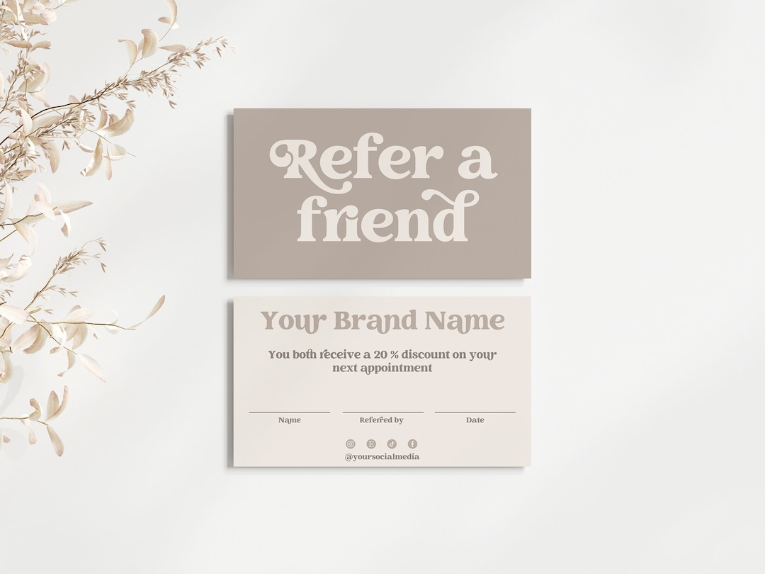 Editable Boho Referral Card Template, Neutral Refer a Friend Card, DIY ...