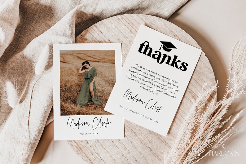 Editable Photo Graduation Thank You Card, DIY High School College ...