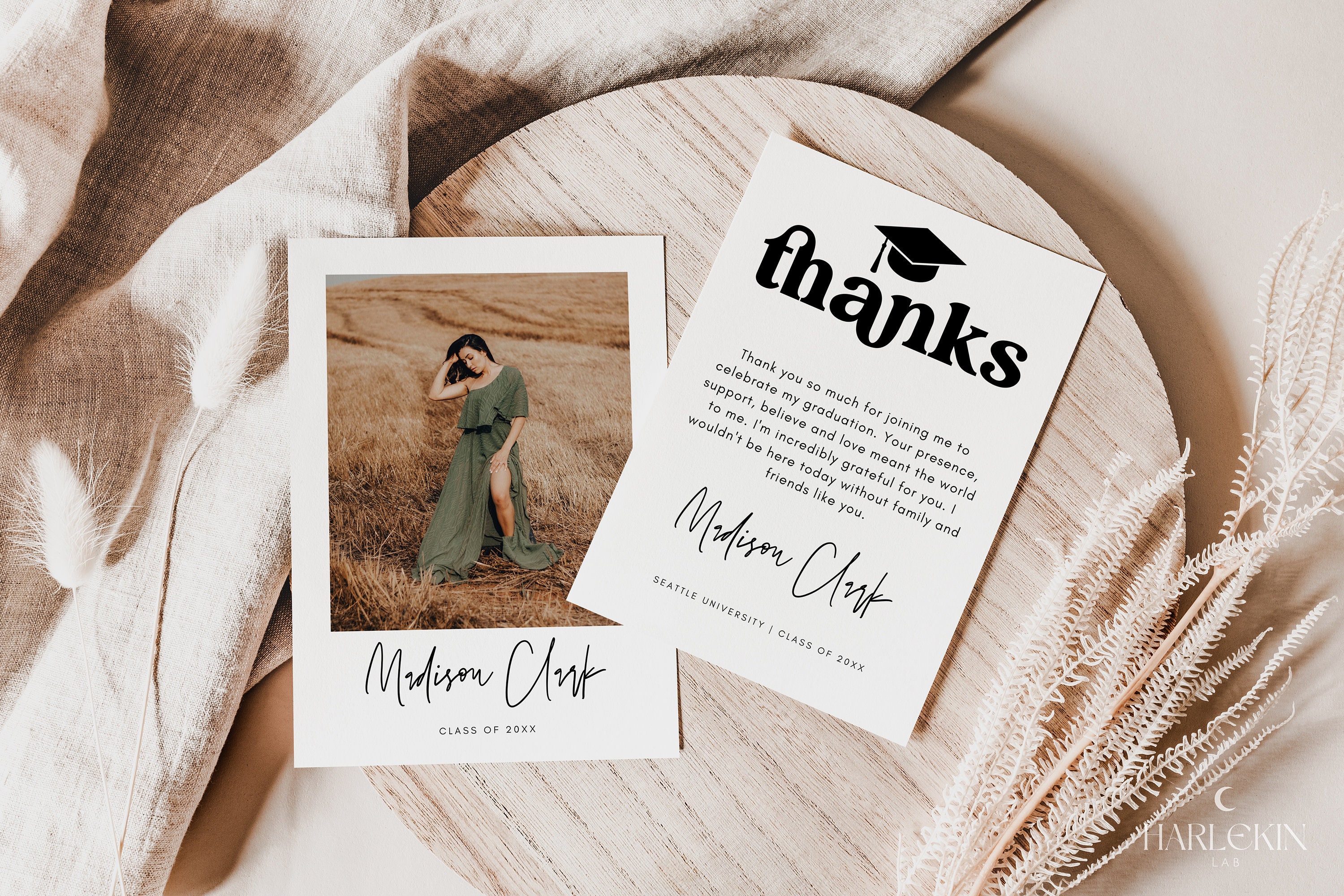 Editable Photo Graduation Thank You Card, DIY High School College ...