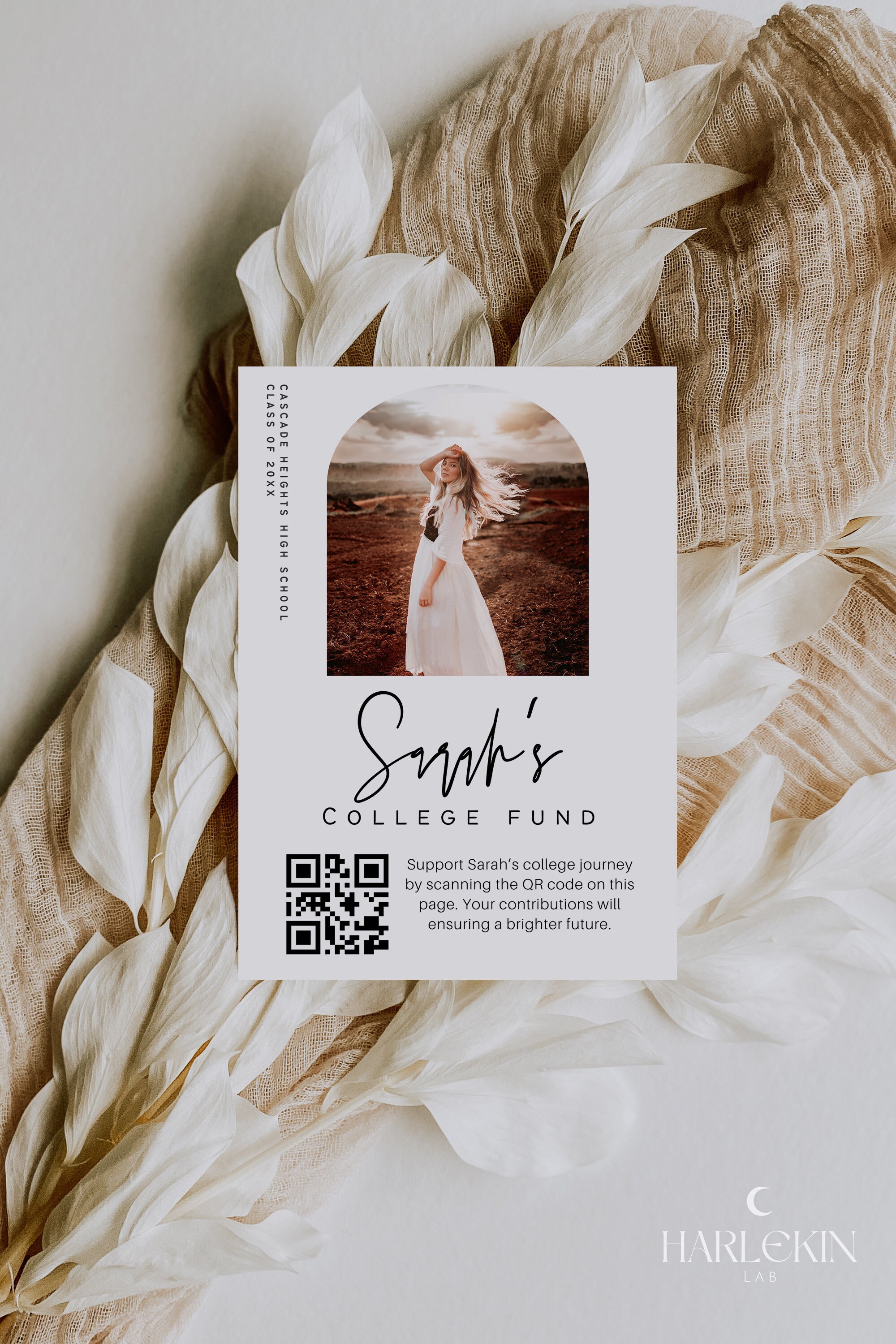 Editable Modern College Fund Card Template, DIY Photo Grad Party QR ...