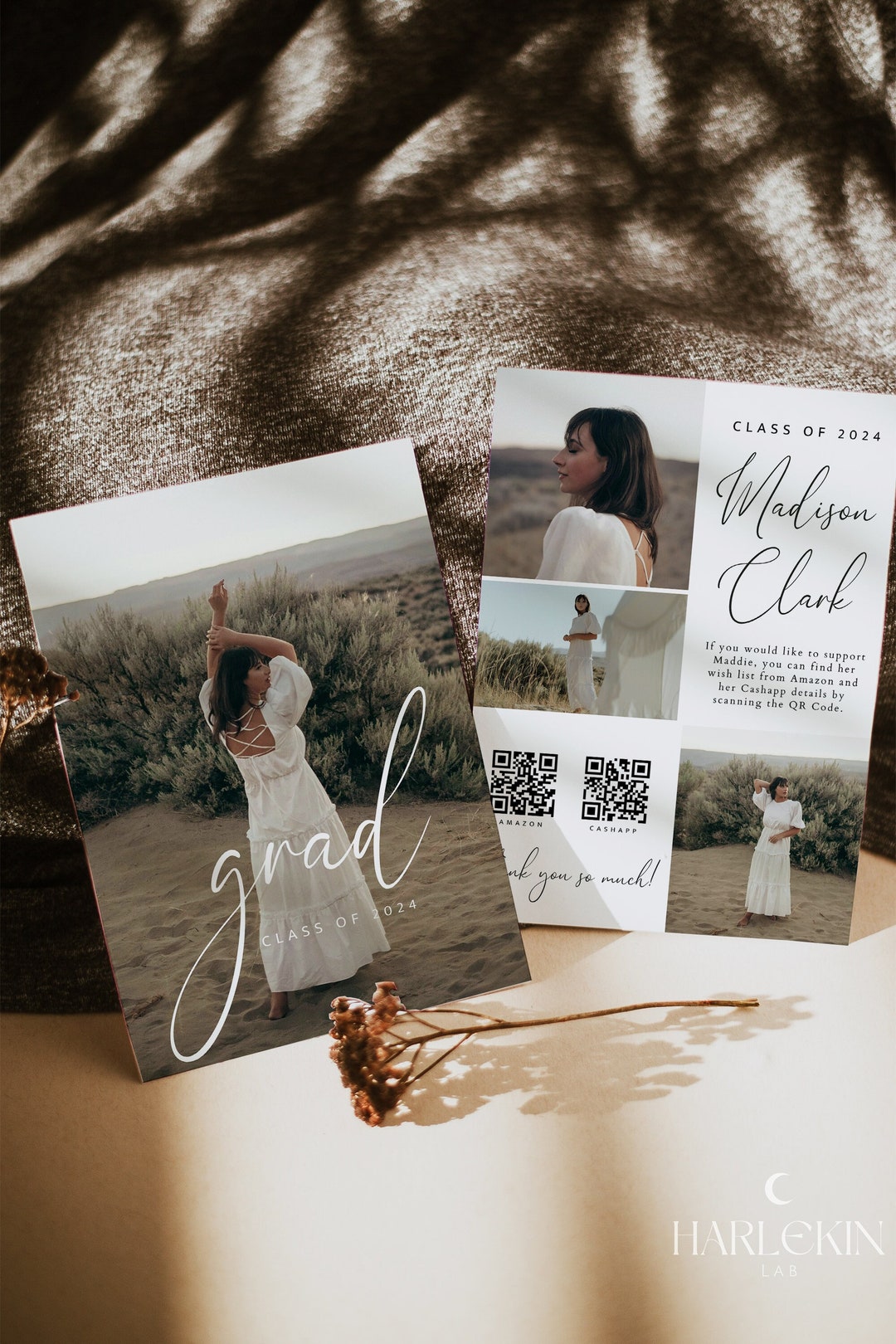 Editable Modern College Fund Card Template, DIY Photo Grad Party QR ...