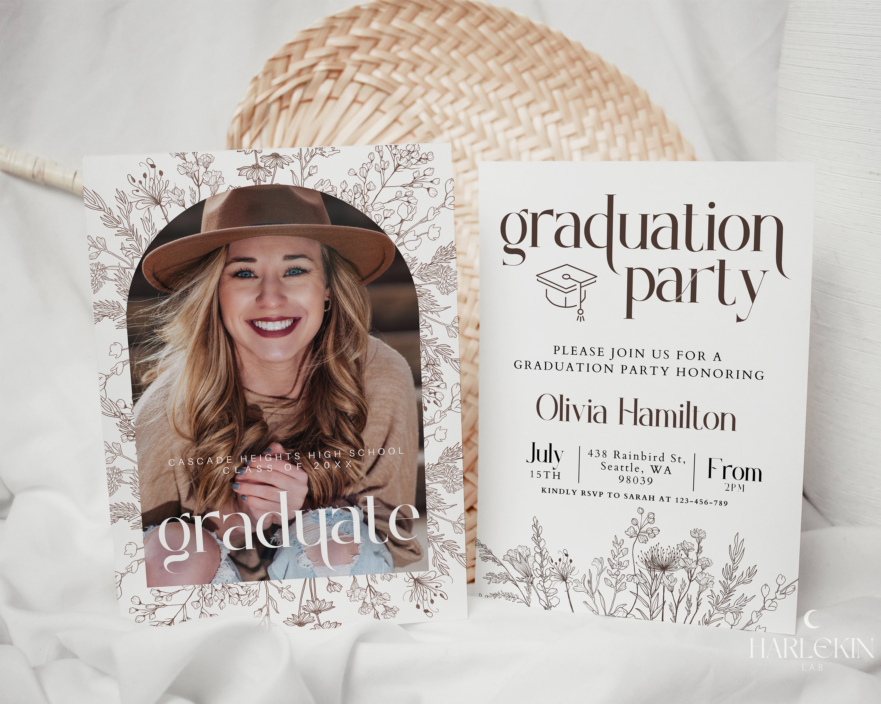 Editable Boho Graduation Announcement Card, DIY Senior Announcement ...