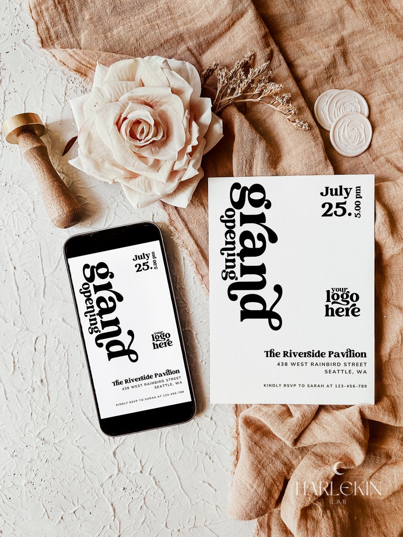 Trendy Grand Opening Business Invitation Template, DIY Minimalist ...