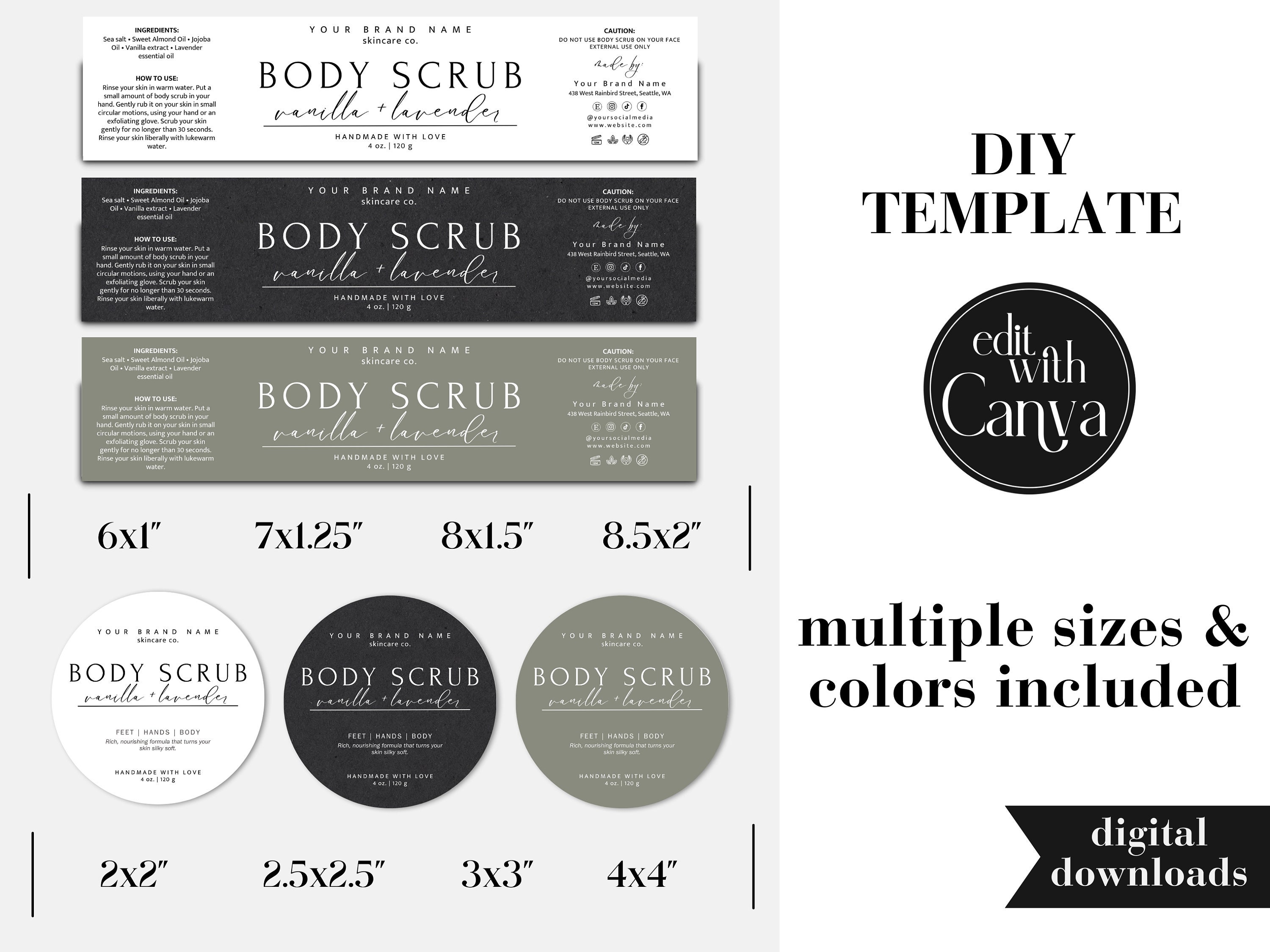 Editable Bath Body Scrub Label, DIY Bath Soak Salt Canva Template, Wrap ...