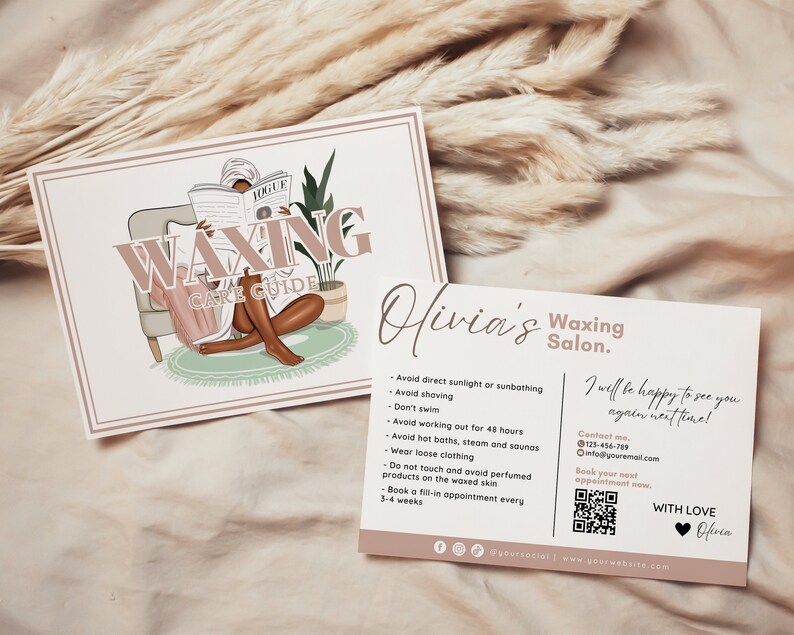 Editable Waxing Aftercare Card Template, DIY Hair Wax Care Card, Waxing ...