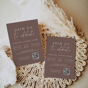 Boho Business Invitation Template, DIY QR Code Special Event Invitation ...