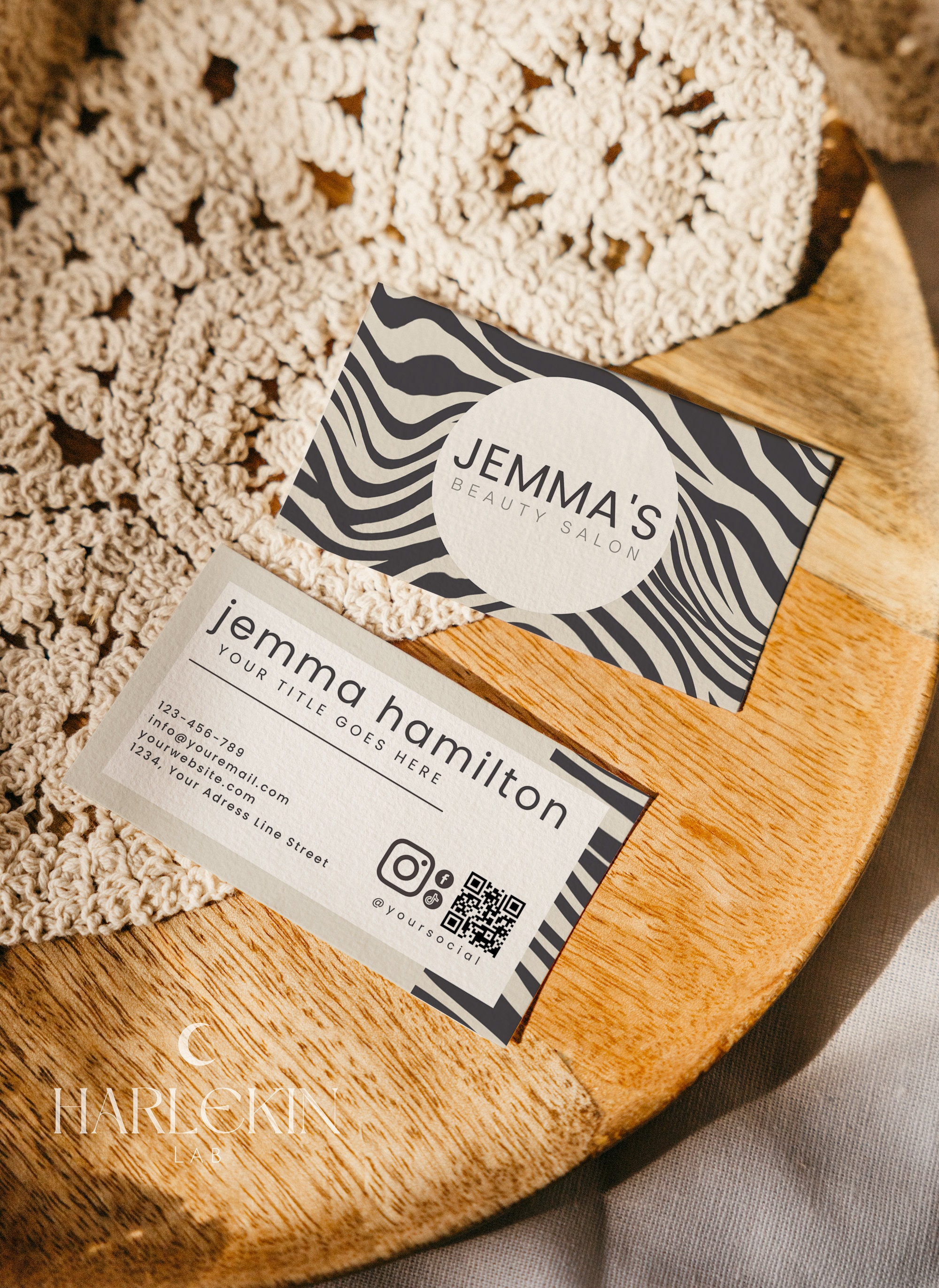 Printable Business Card With QR Code, Animal Prints Name Card Template ...