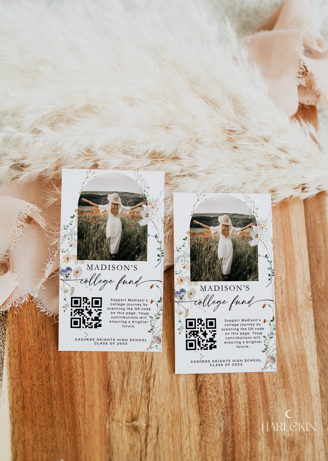 Editable Modern College Fund Card Template, DIY Photo Grad Party QR ...