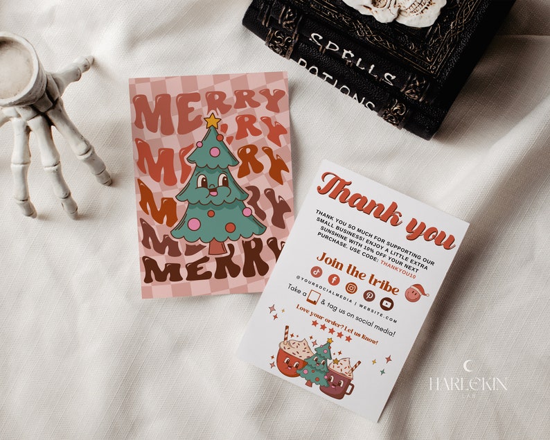 Editable Retro Christmas Thank You Card, Customizable Thanks Note ...