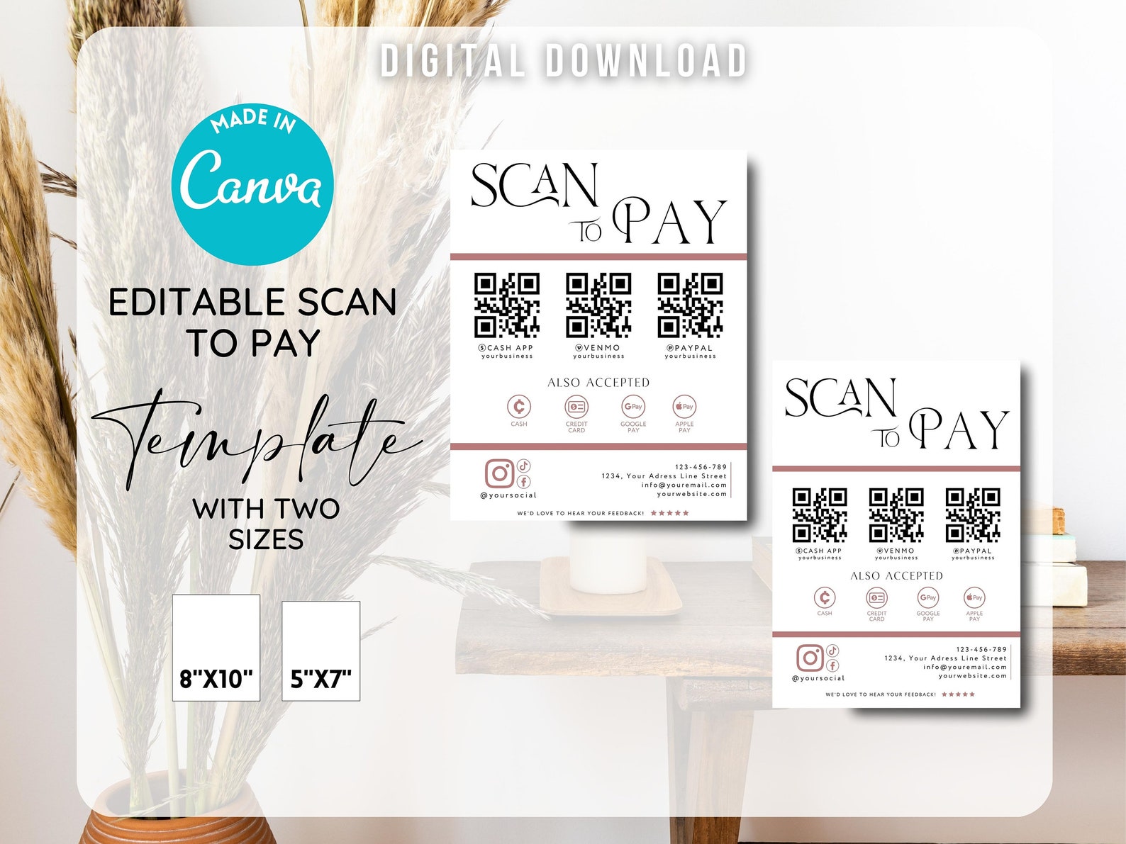 Printable QR Code Sign, Customizable Scan to Pay Sign, Cashapp Paypal ...