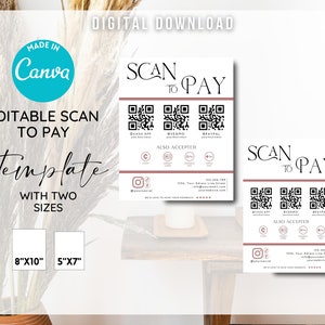 Printable QR Code Sign, Customizable Scan to Pay Sign, Cashapp Paypal ...