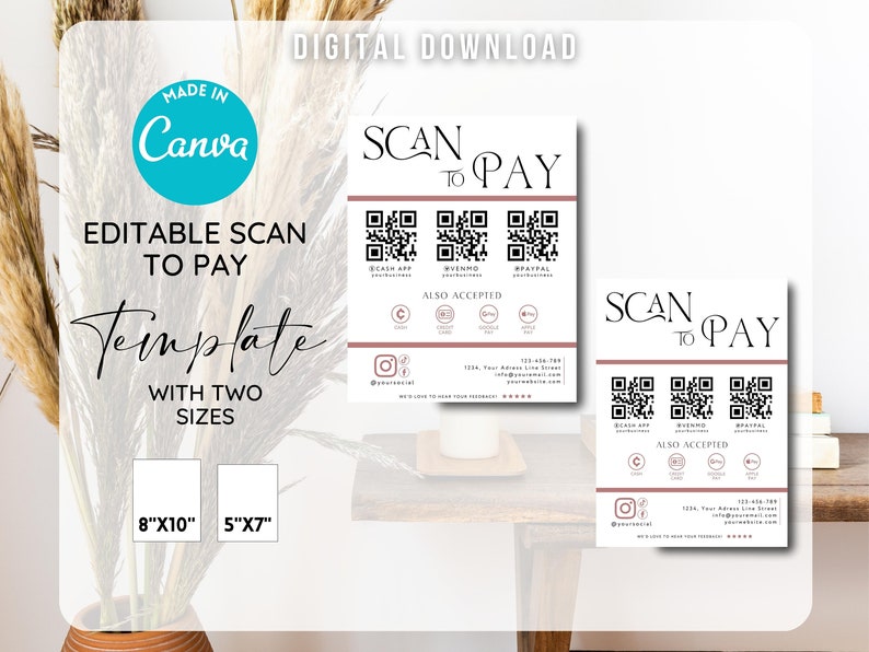 Printable QR Code Sign, Customizable Scan to Pay Sign, Cashapp Paypal ...