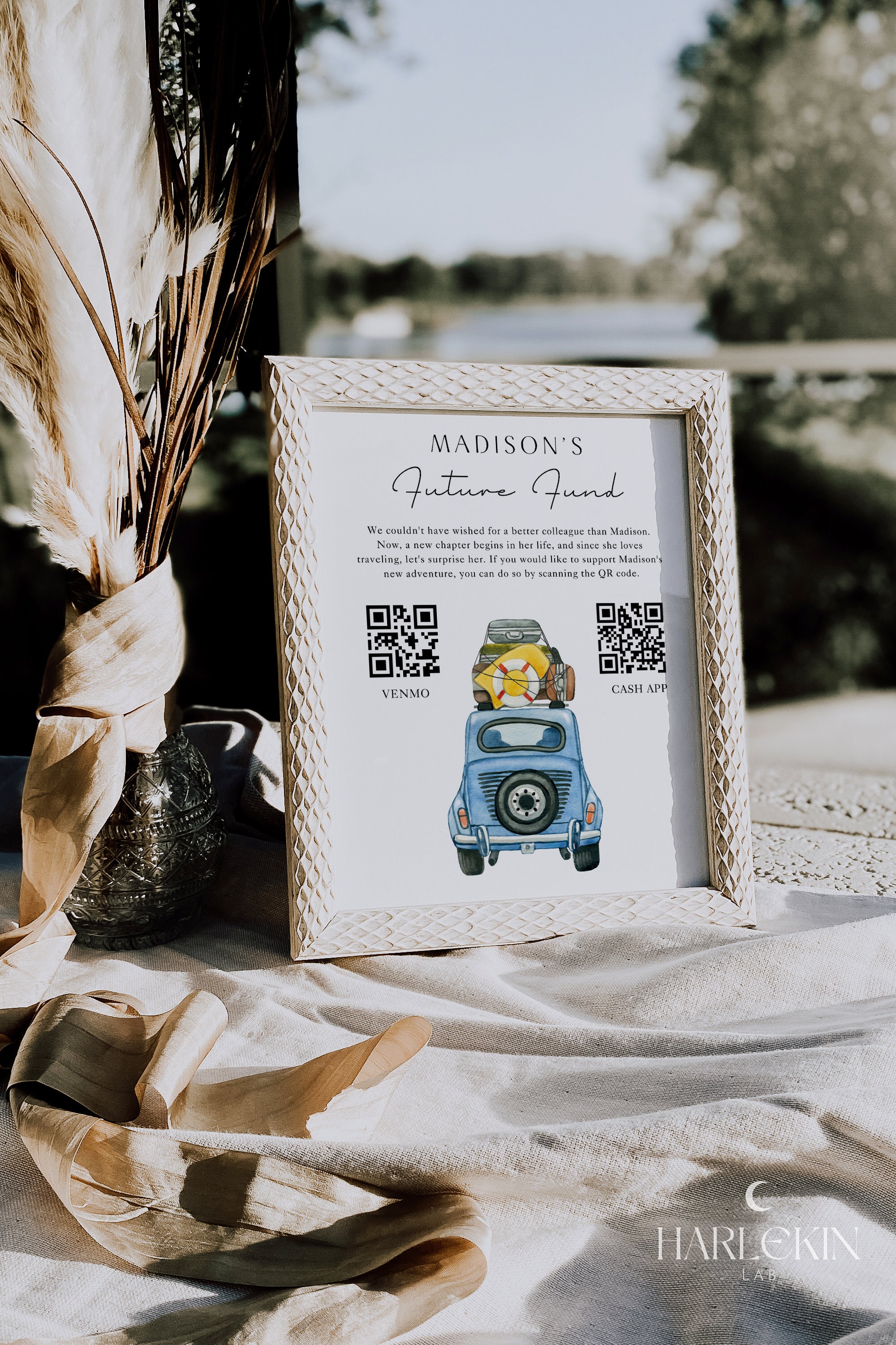 Editable Trendy Travel Fund Sign, DIY Modern Retirement Celebration QR ...