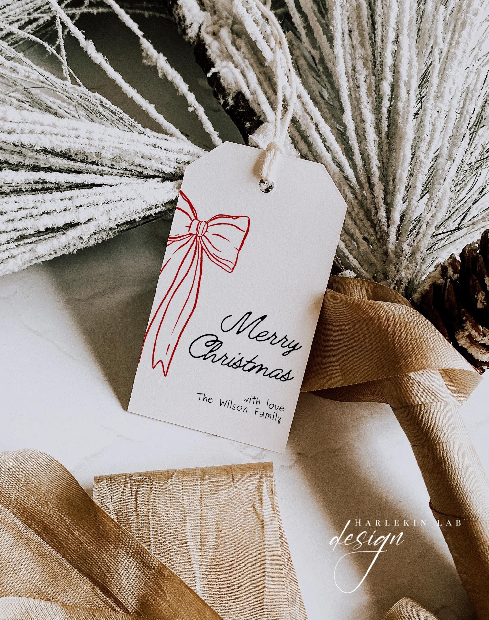 Editable Whimsical Red Bow Christmas Gift Tag Template, Instant ...