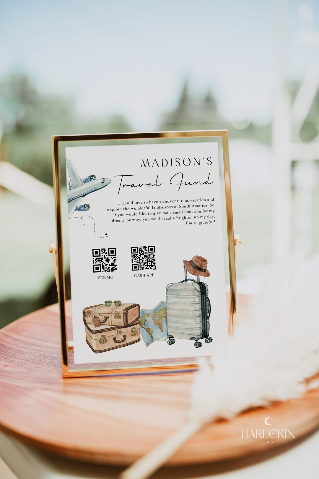 Editable Modern Travel Fund Sign, DIY Trendy Retirement Celebration QR ...