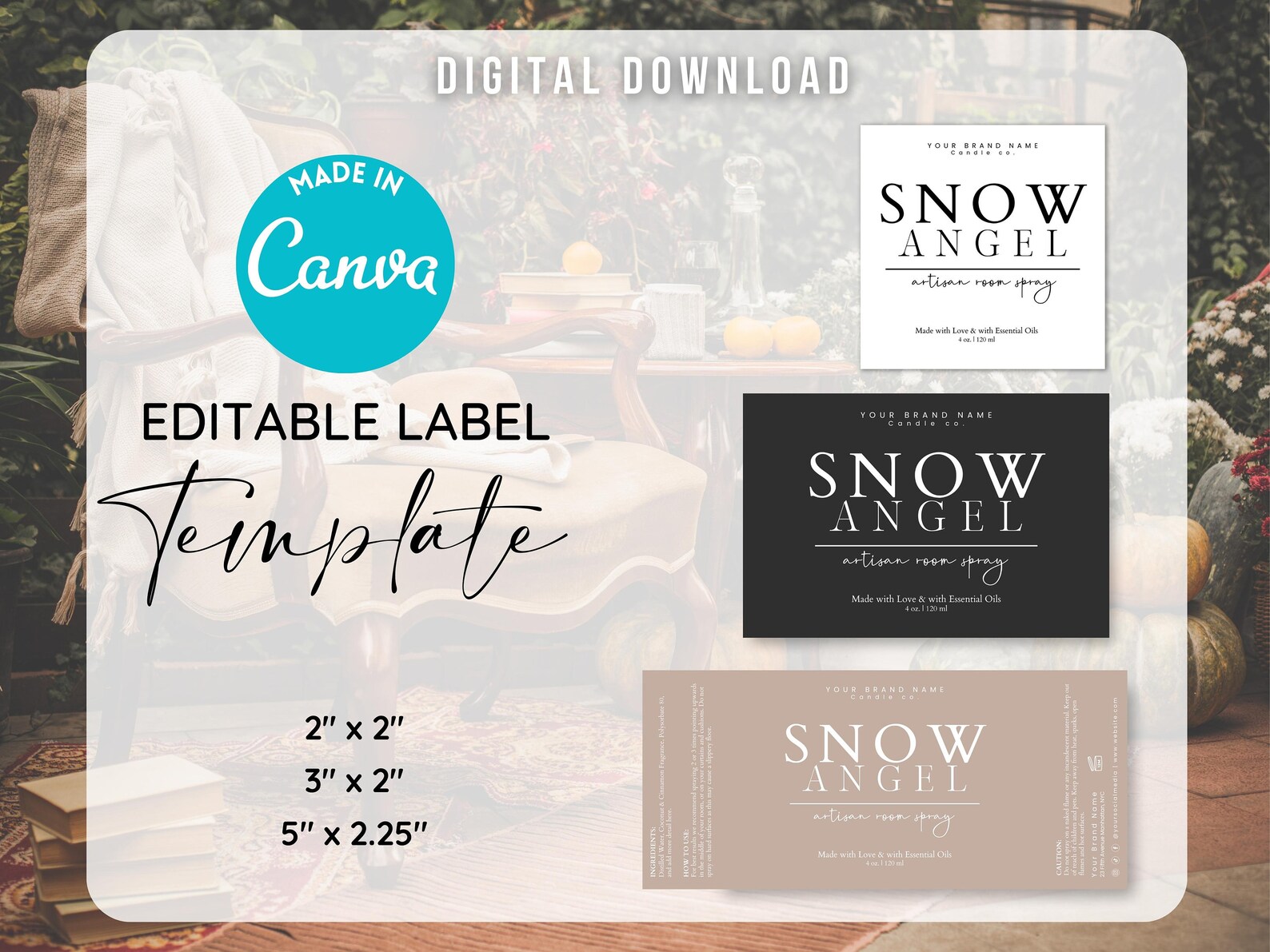 Editable Room Spray Label Template Canva, DIY Linen Spray Bottle Label ...