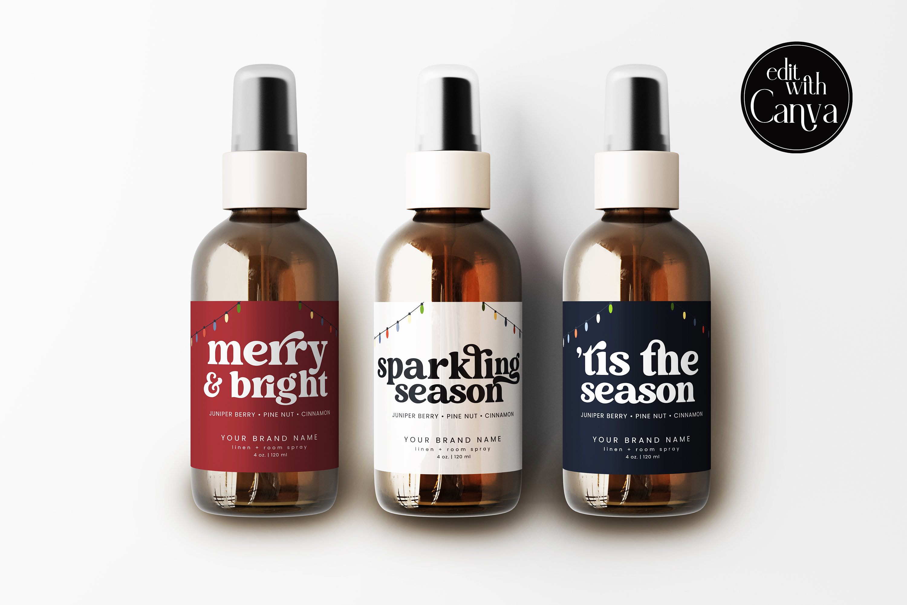 Editable Room Spray Label Template Canva, Christmas Linen Spray Bottle ...