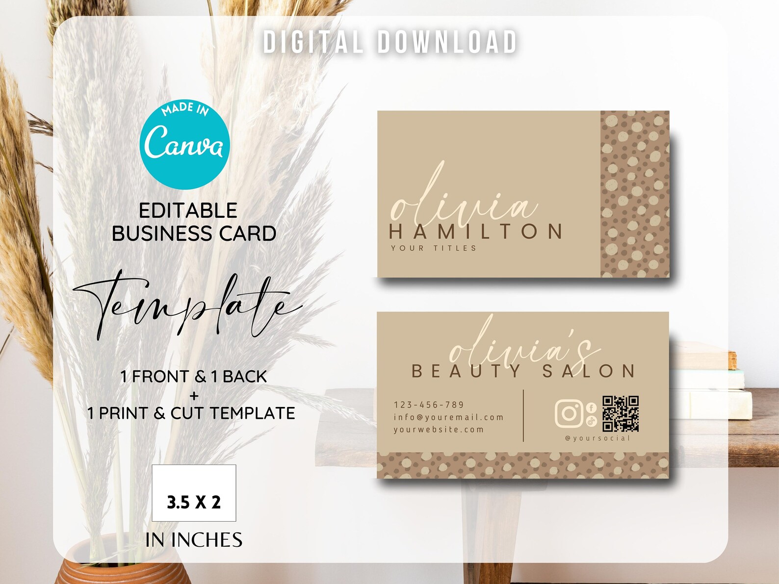 Printable Business Card With QR Code, Animal Prints Name Card Template ...
