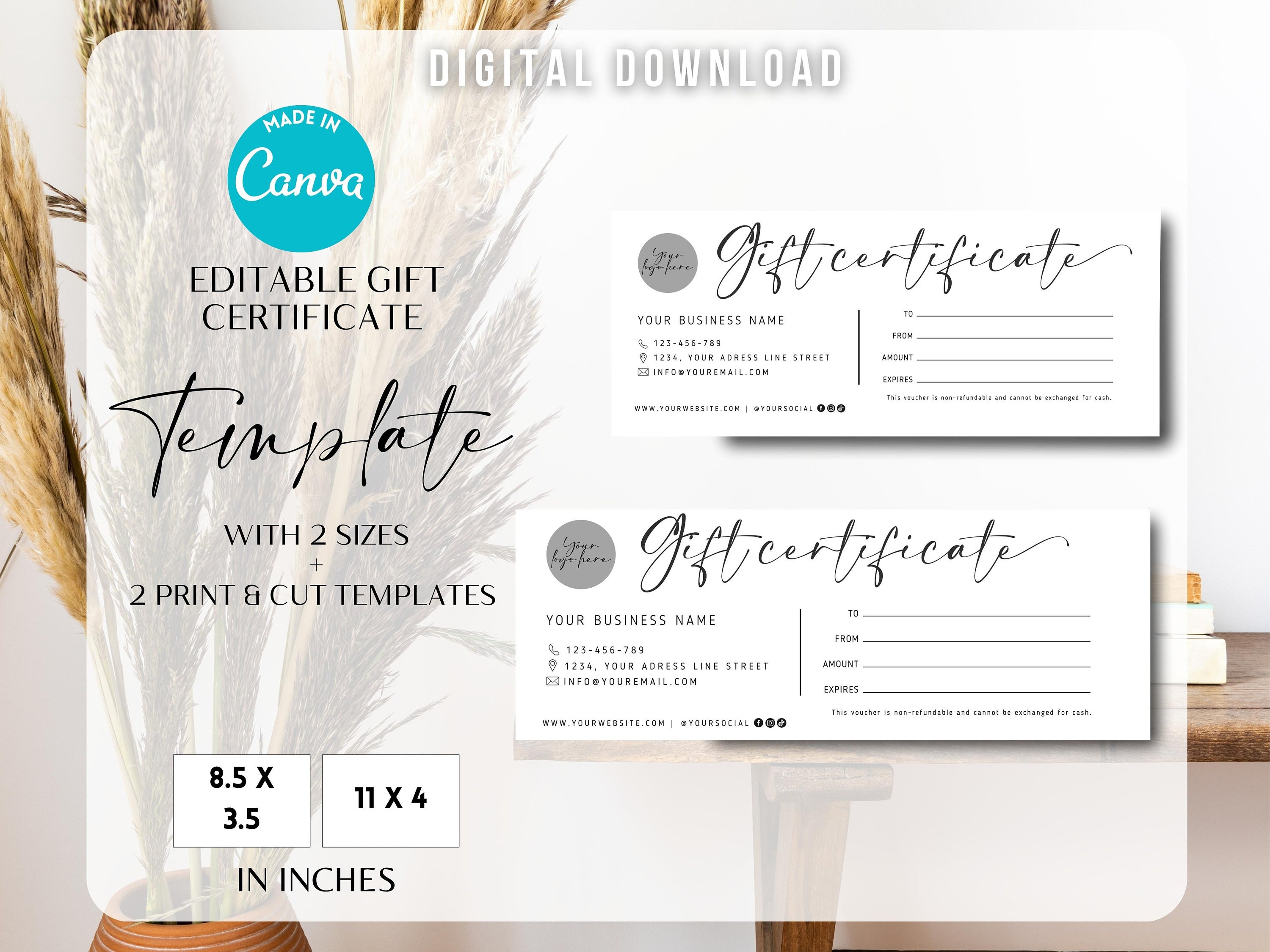 Editable Gift Voucher Certificate Template, Customizable Unique Gift ...