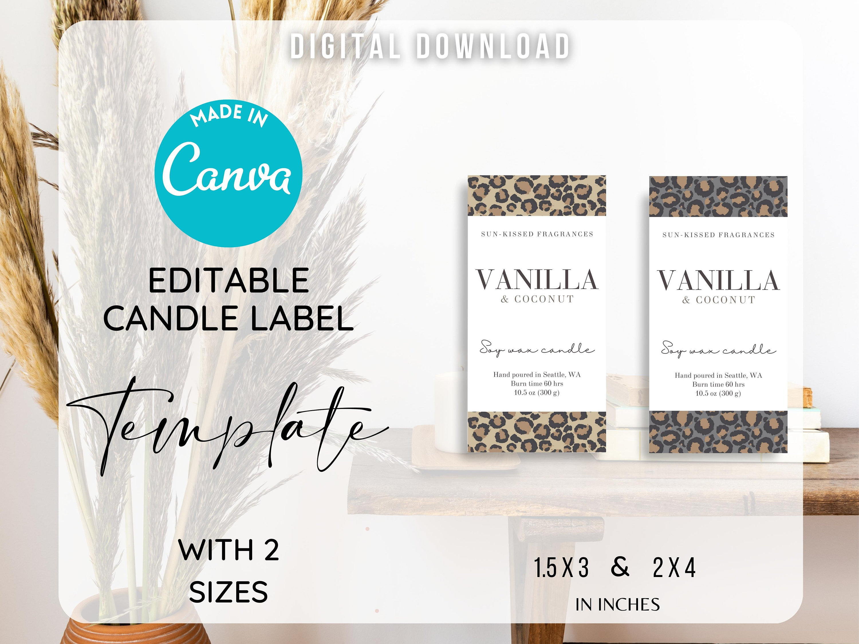 Editable Leopard Thin Candle Label, Custom Canva Template, DIY Animal ...