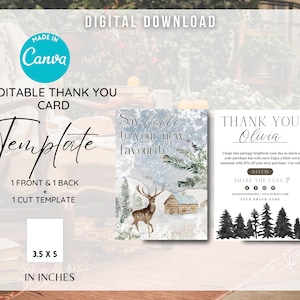 Editable Snowy Christmas Thank You Card, Customizable Thanks Note ...