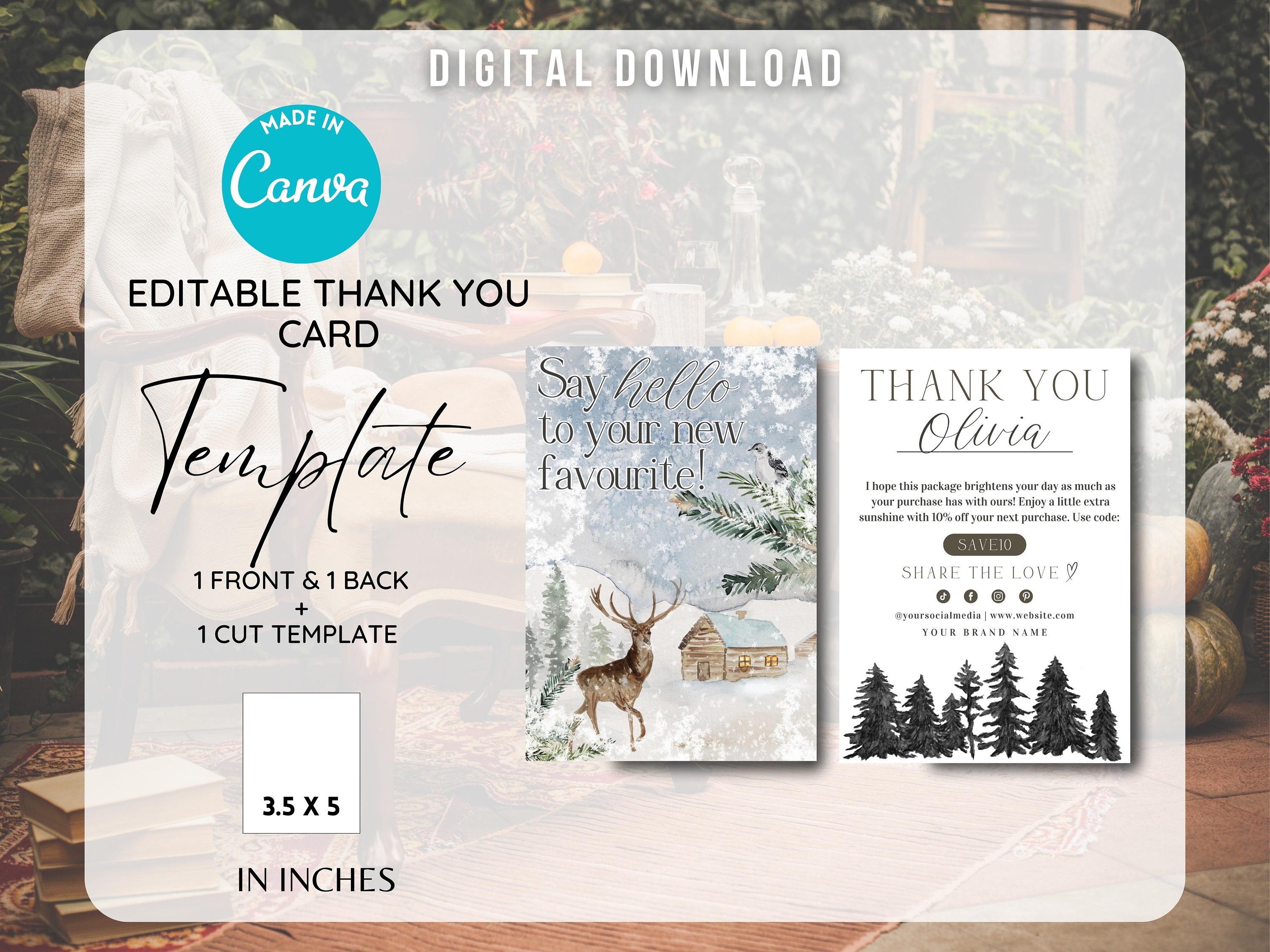 Editable Snowy Christmas Thank You Card, Customizable Thanks Note ...