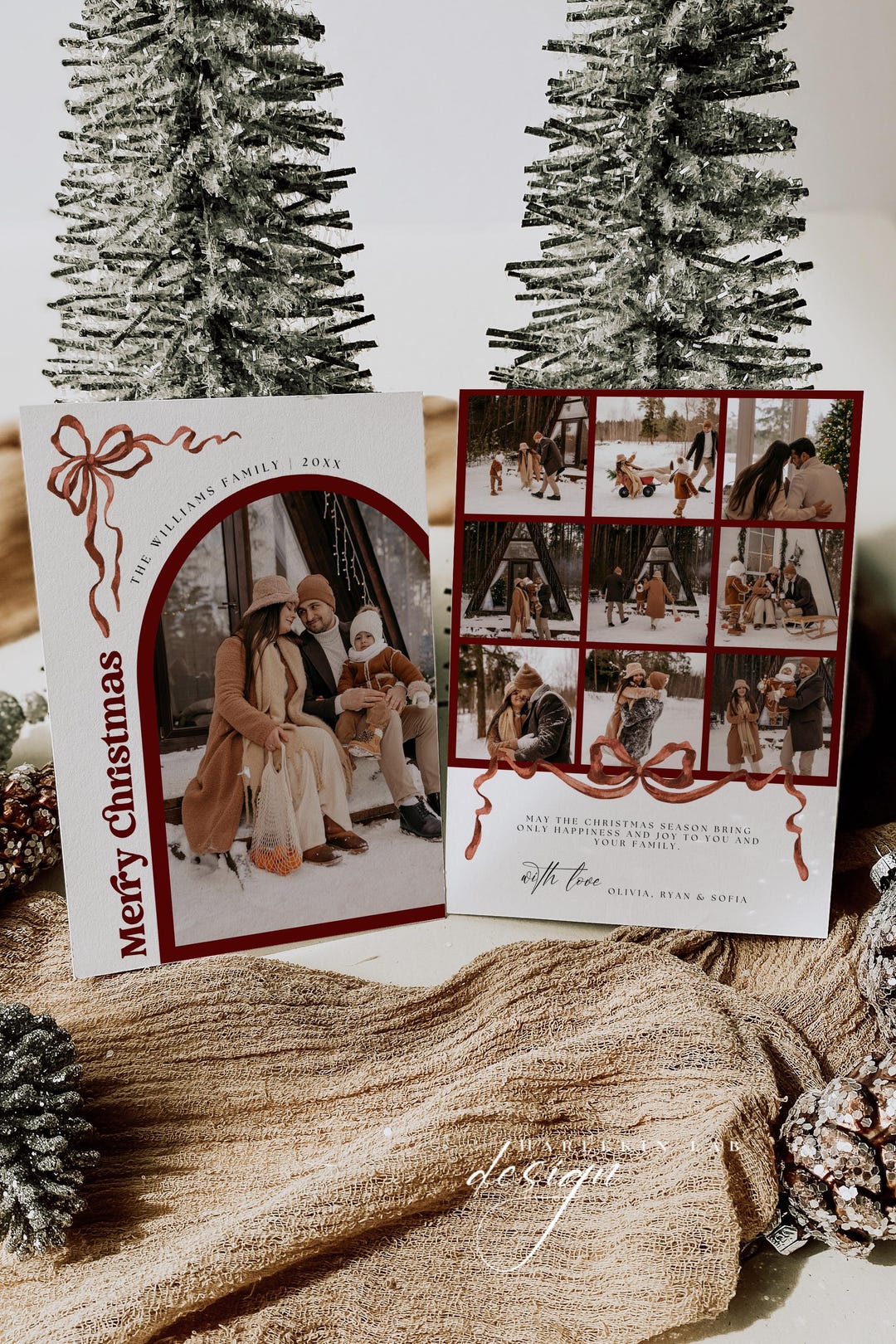 Editable Boho Christmas Card, Custom Photo Arch Christmas Cards ...