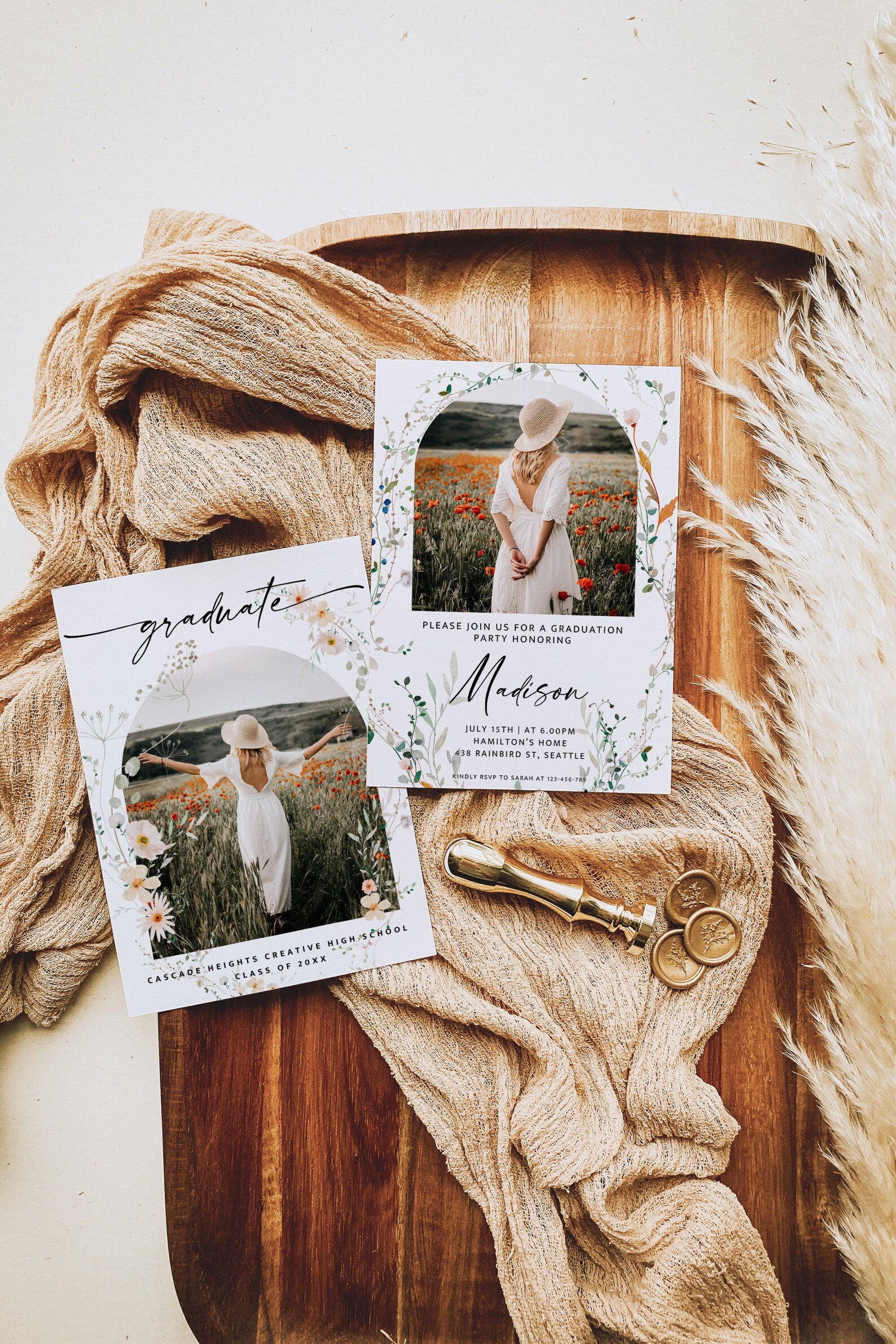 Editable Boho Graduation Announcement Card, DIY Senior Announcement ...