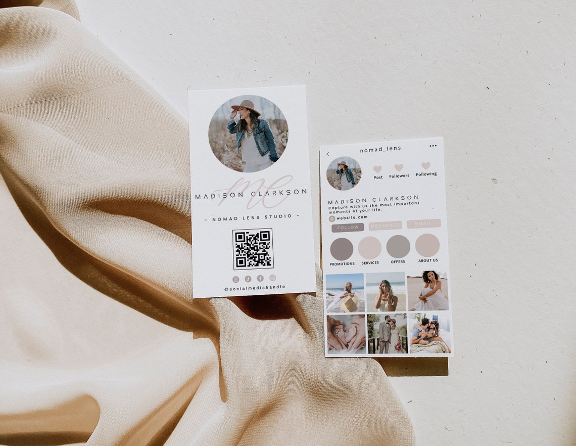 Printable Instagram Style Business Card With QR Code, DIY Name Card ...
