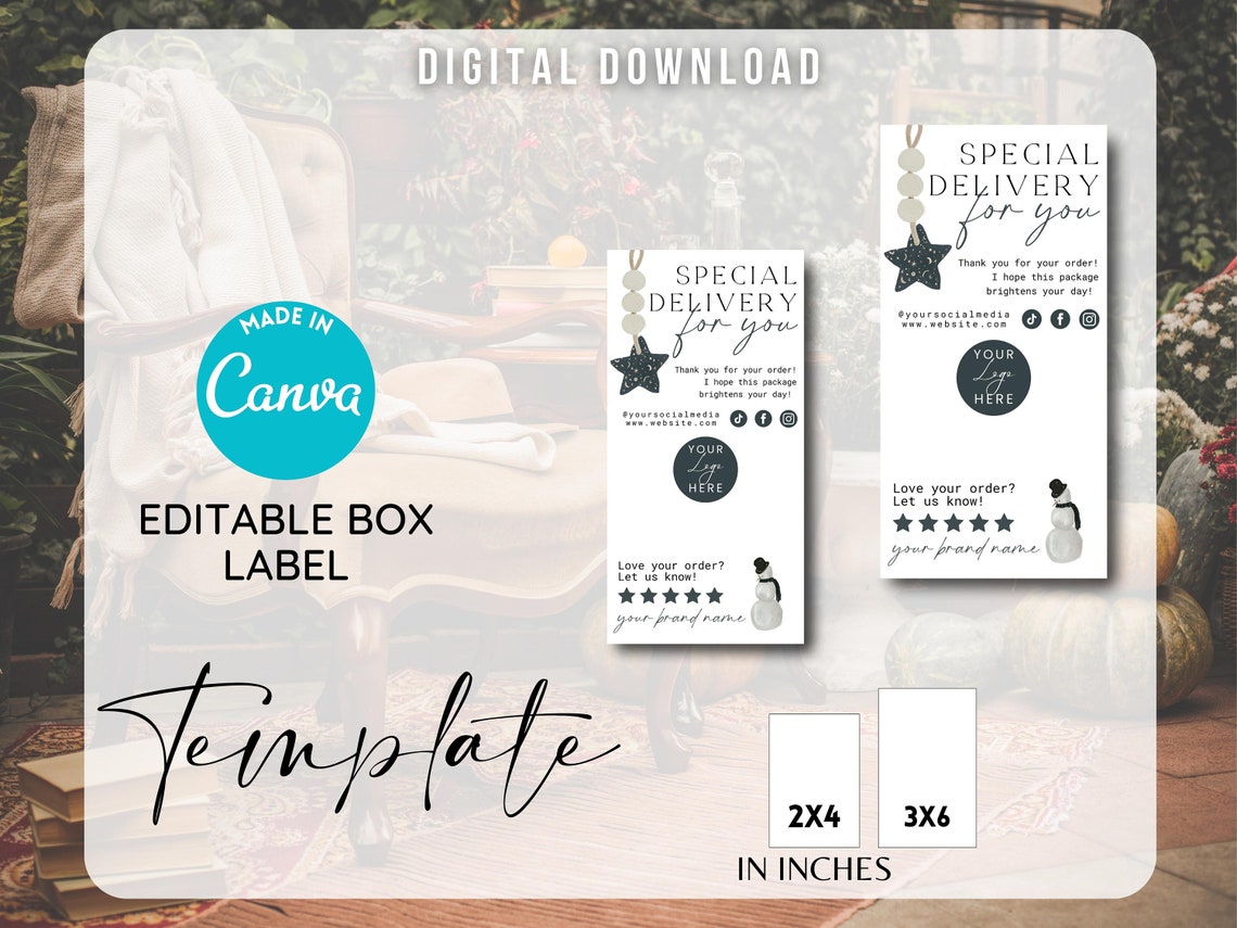 Editable Winter Box Label Template, Christmas Shipping Label Design ...