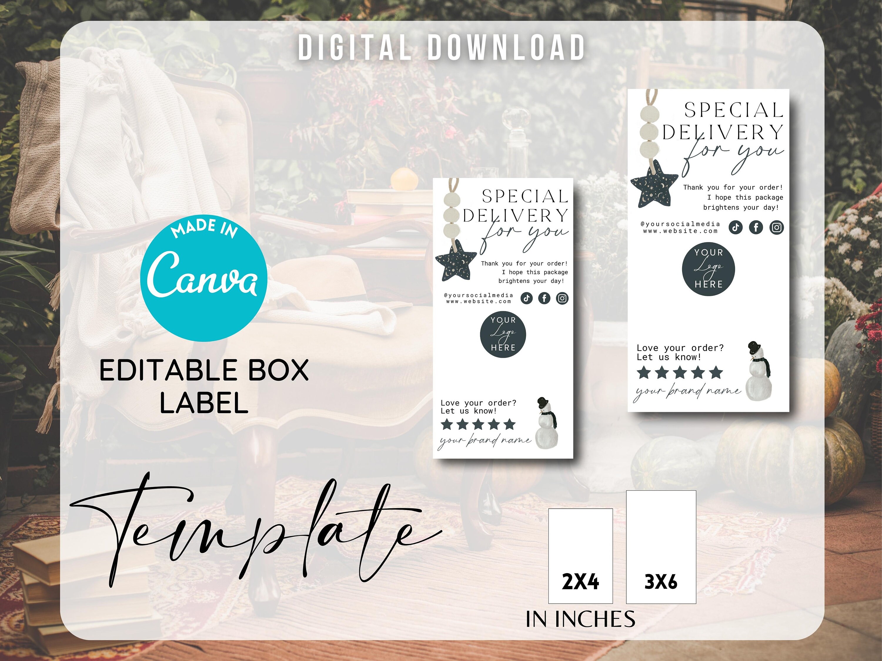 Editable Winter Box Label Template, Christmas Shipping Label Design ...