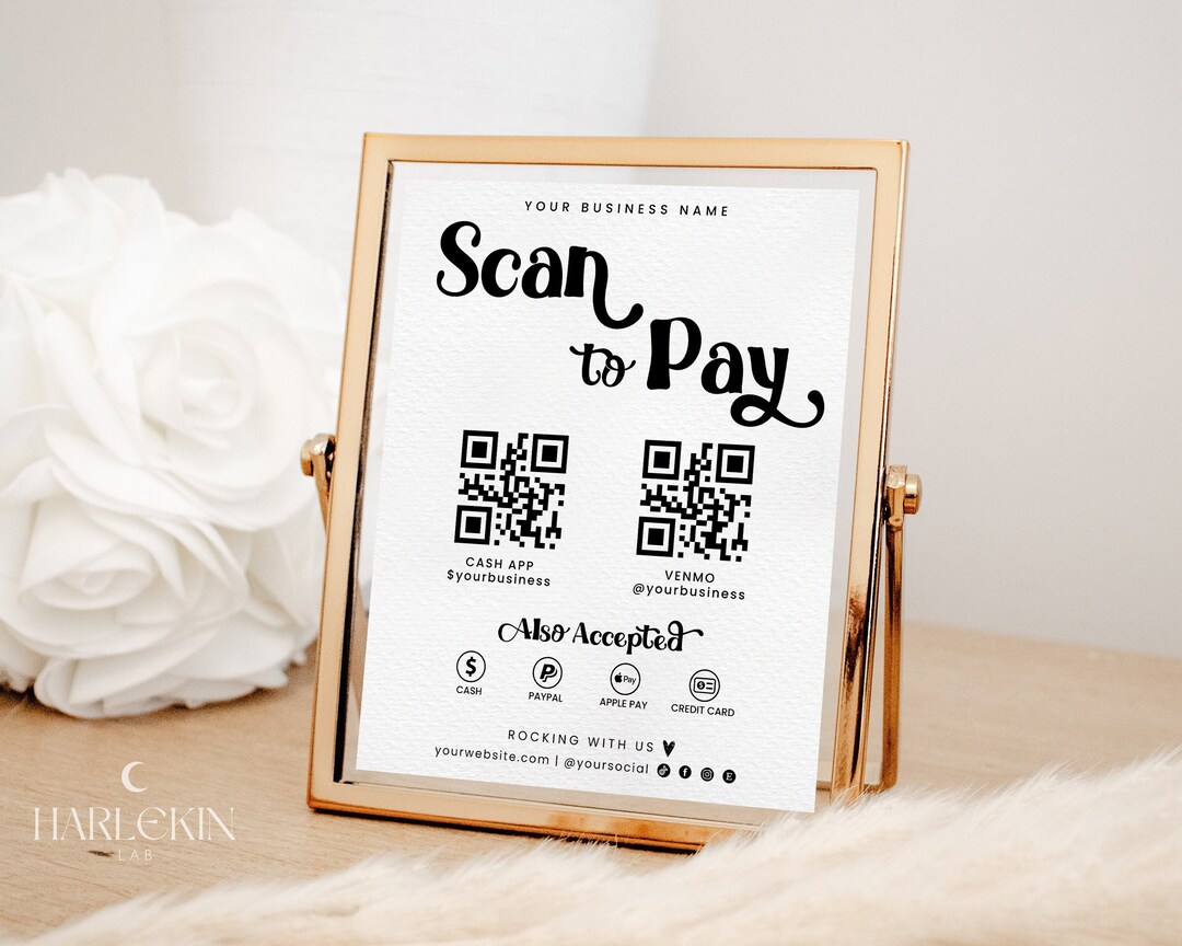 Printable QR Code Sign, Customizable Scan to Pay Sign, Cashapp Paypal ...