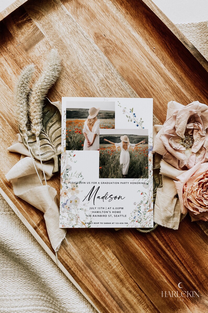 Editable Boho Graduation Announcement Card, DIY Senior Announcement ...