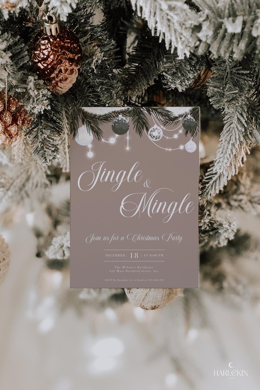 Boho Christmas Party Invitation Template, Printable Holiday Party Card ...