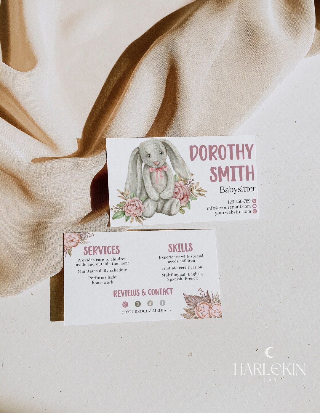 Editable Bunny Babysitter Business Card, Minimalist Babysitting Name ...