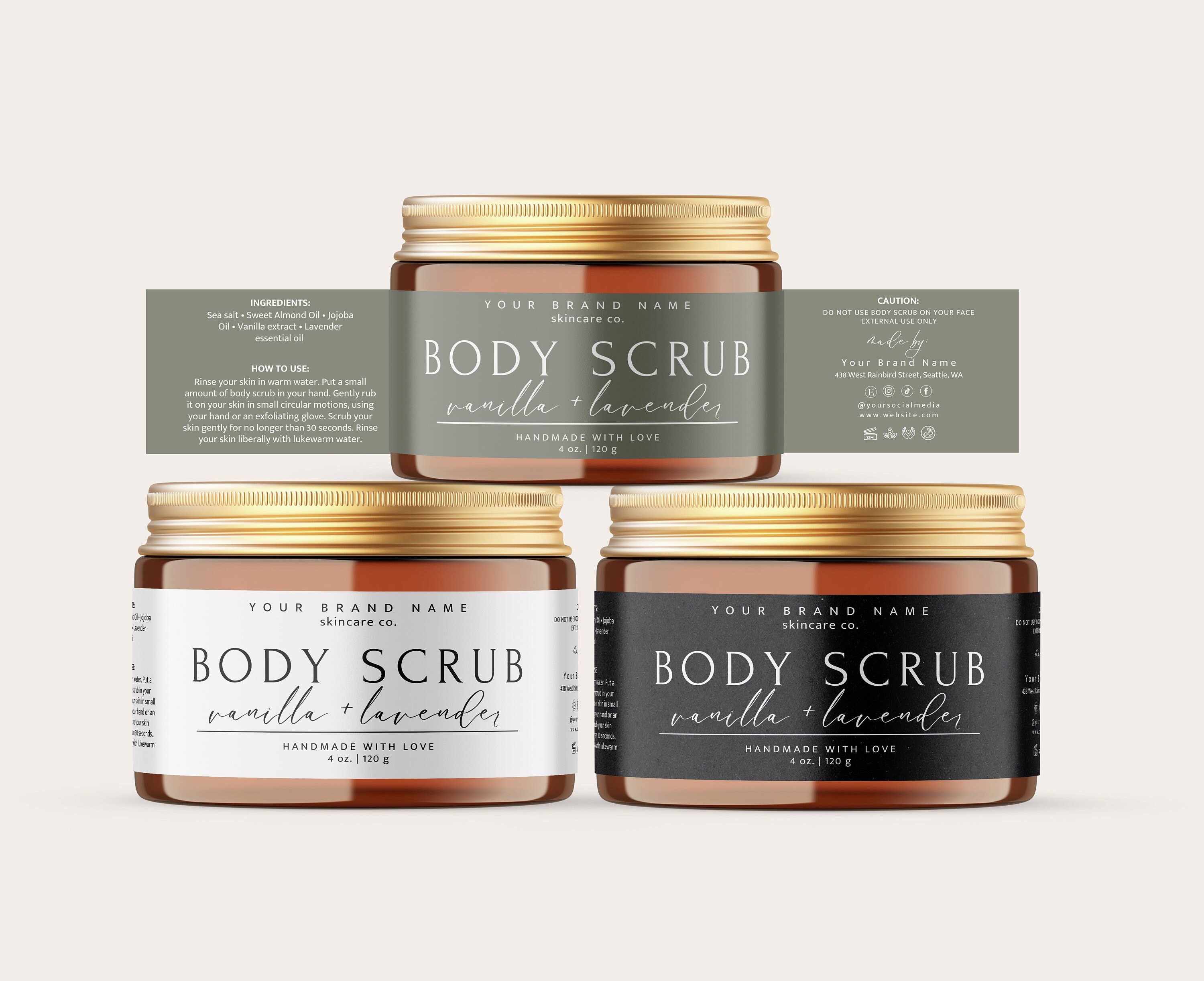 Editable Bath Body Scrub Label, DIY Bath Soak Salt Canva Template, Wrap ...