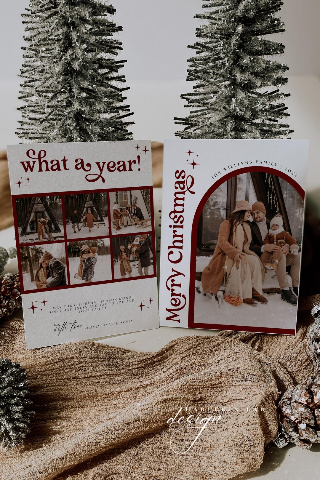 Editable Boho Christmas Card, Custom Photo Arch Christmas Cards ...