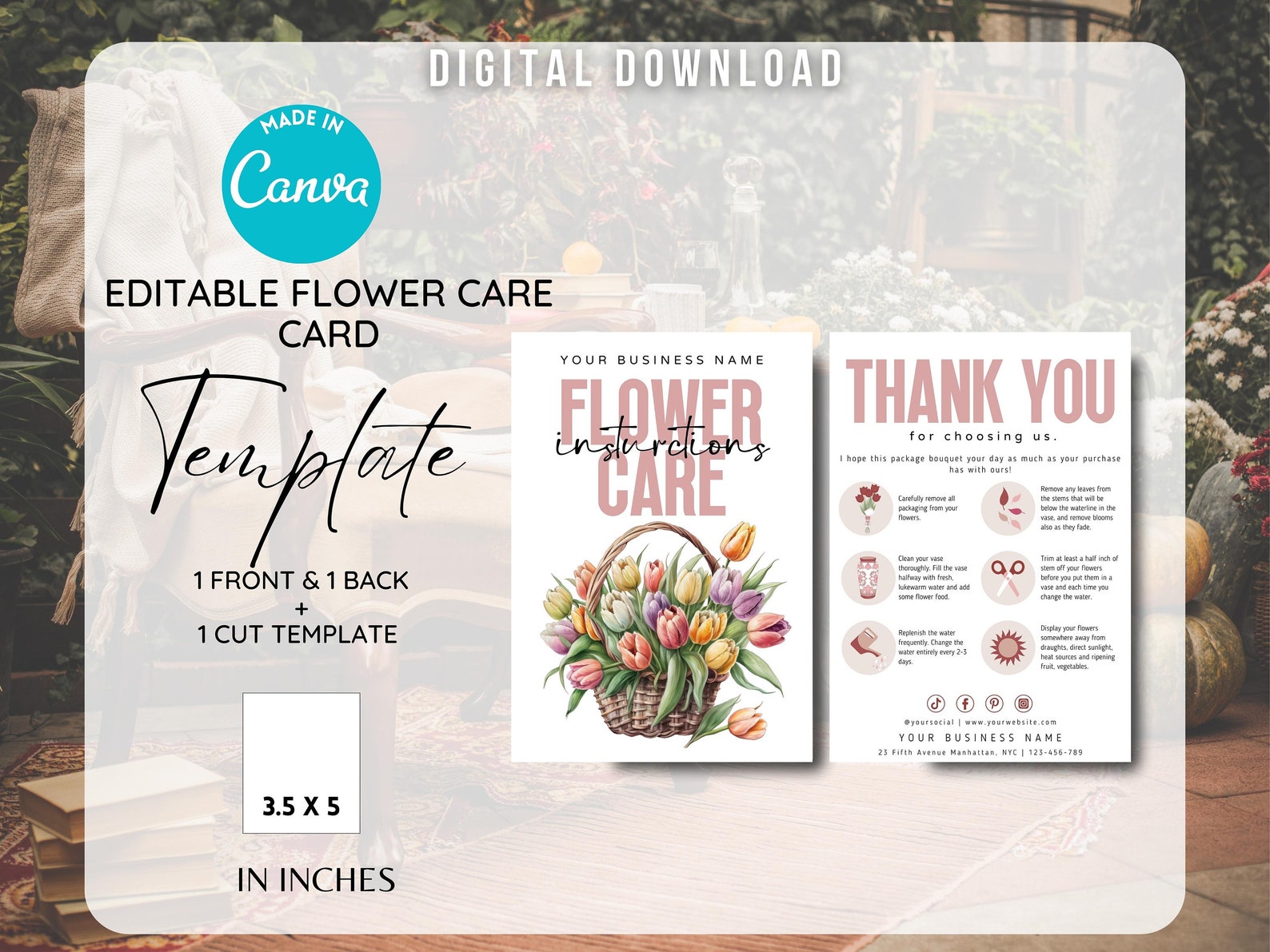 Editable Florist Care Card Template, Minimalist Flowers Care ...