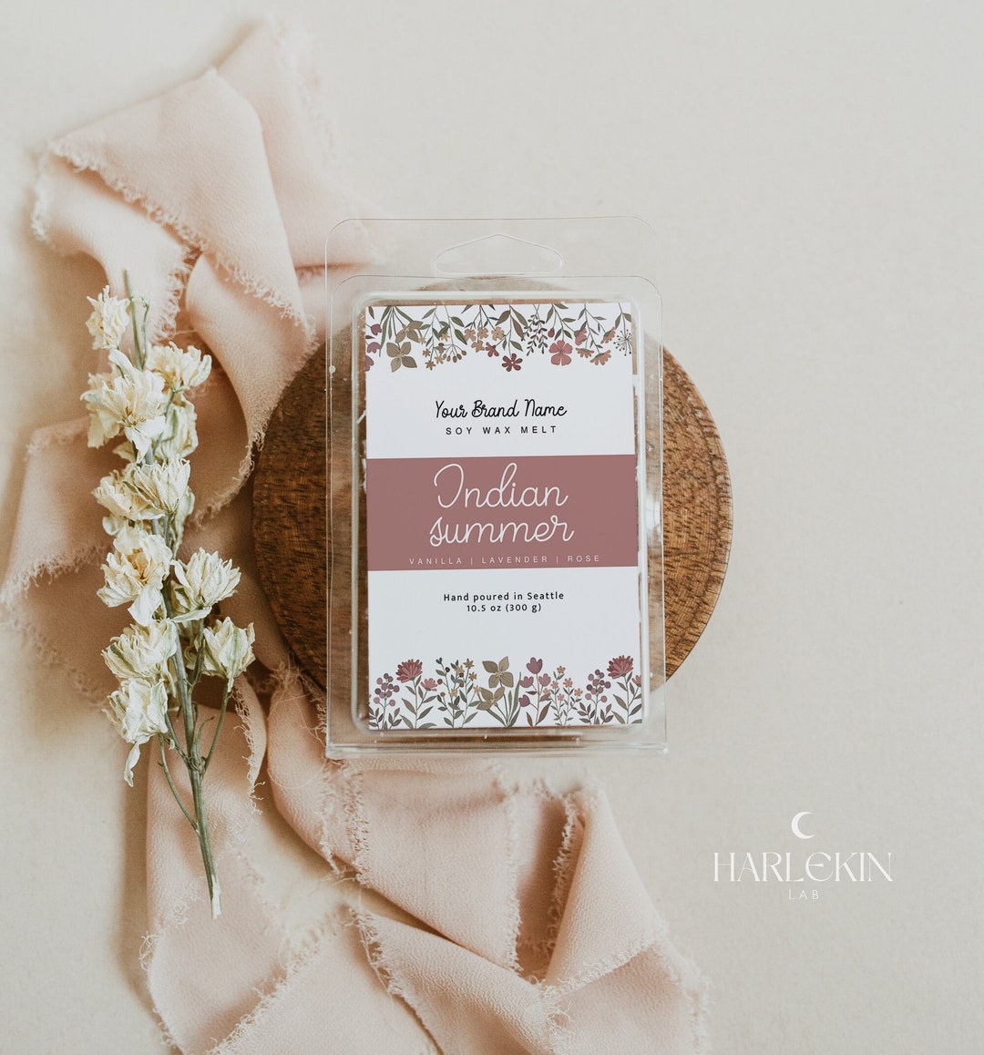Editable Boho Flower Wax Melt Label Template, DIY Summer Modern Wax ...