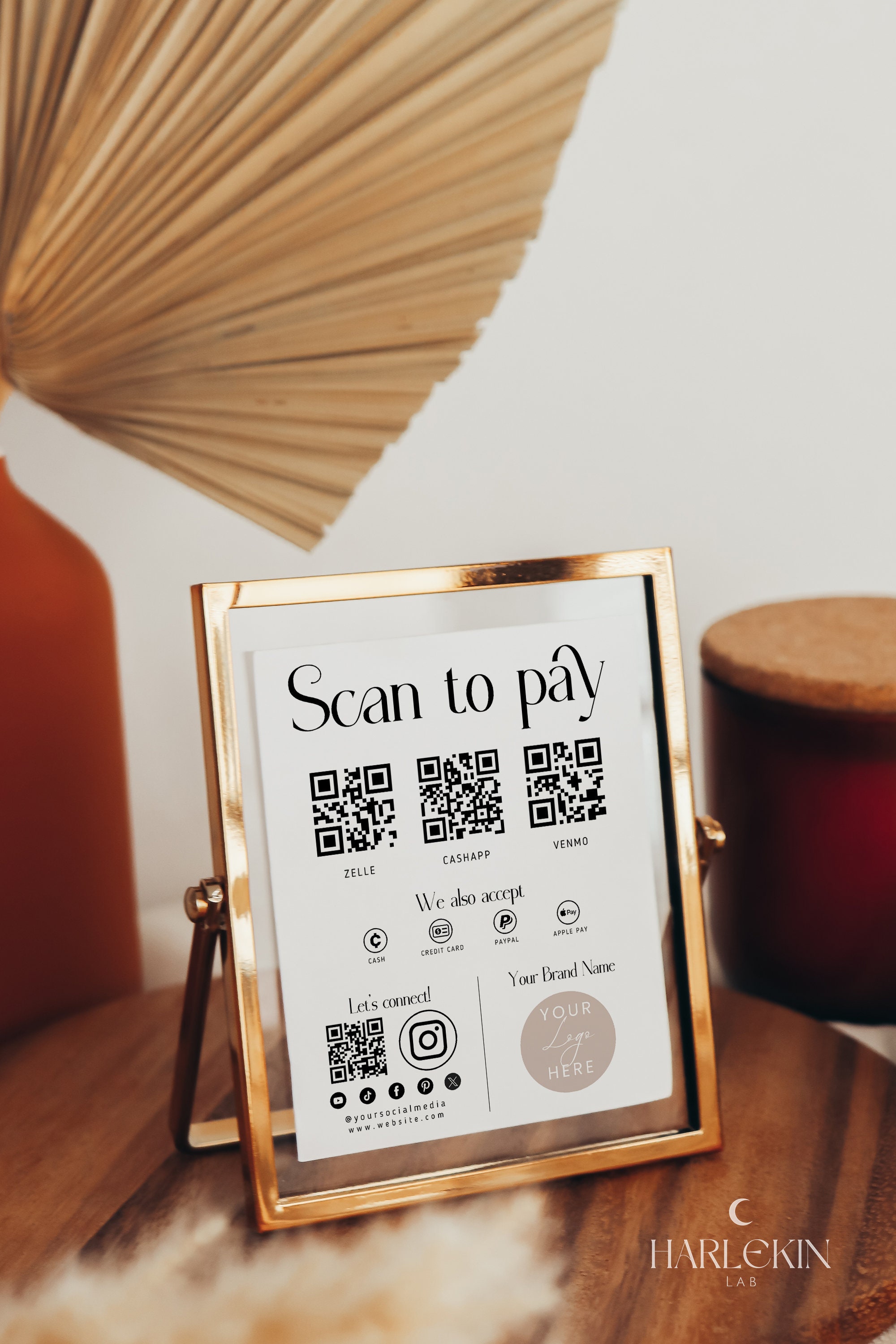 Editable Elegant Vendor Price List, DIY Scan to Pay Sign, Instant ...