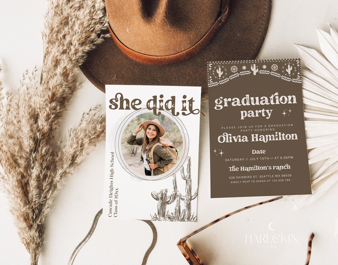 Editable Cactus Graduation Announcement Card, DIY Senior Announcement ...