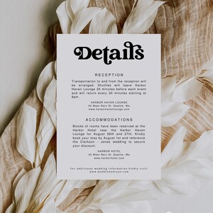 Editable Details Card, Modern Wedding Details Card Template, Printable ...