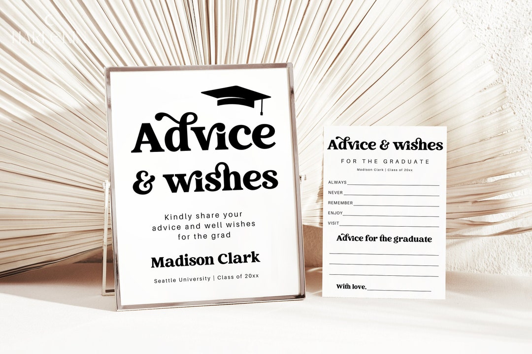 Modern Graduation Advice and Wishes Sign, Editable Graduation Party ...