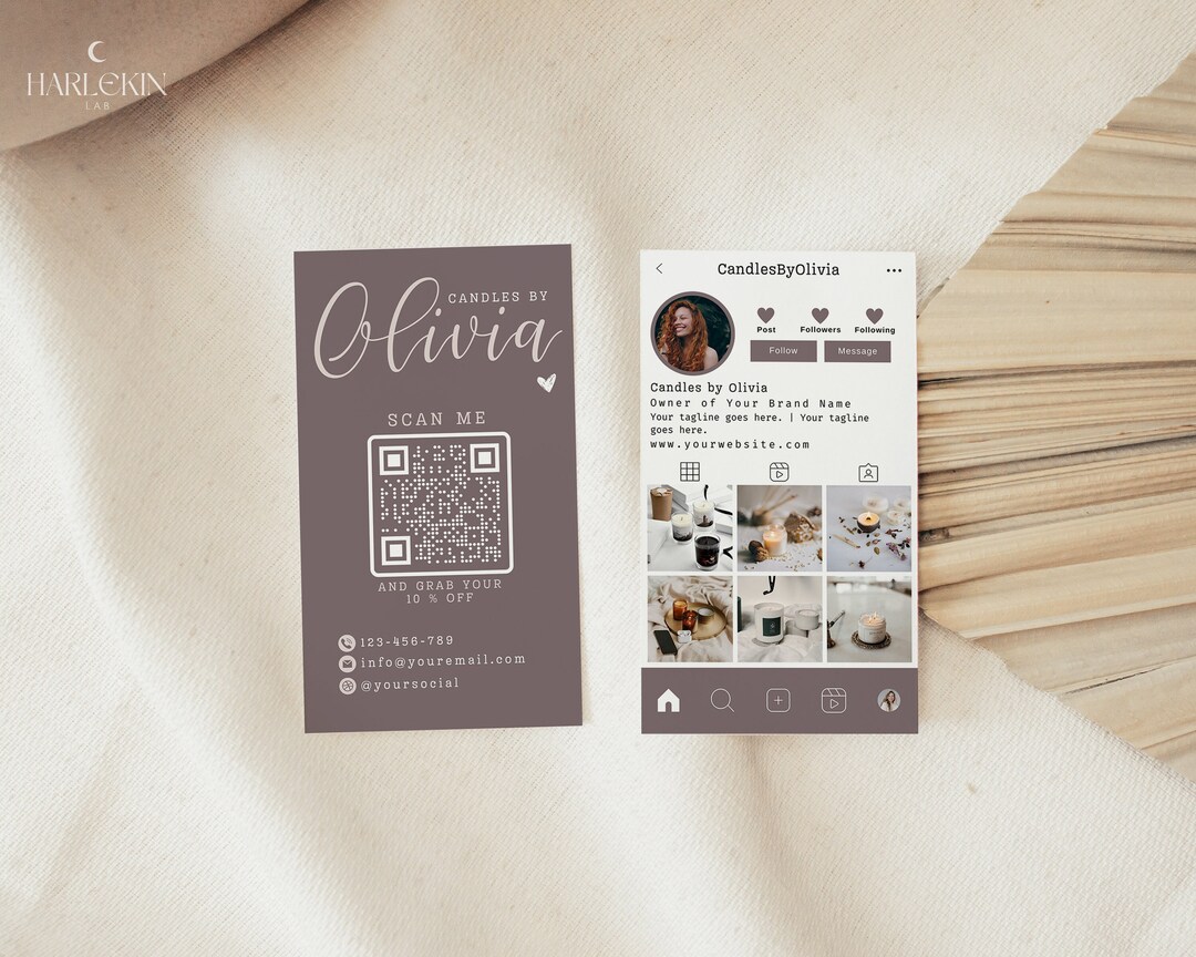 Printable Instagram Business Card With QR Code, Boho Name Card, Instant ...