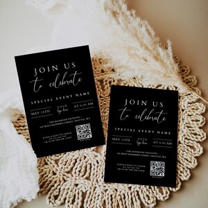 Modern Business Invitation Template, DIY Black QR Code Special Event ...