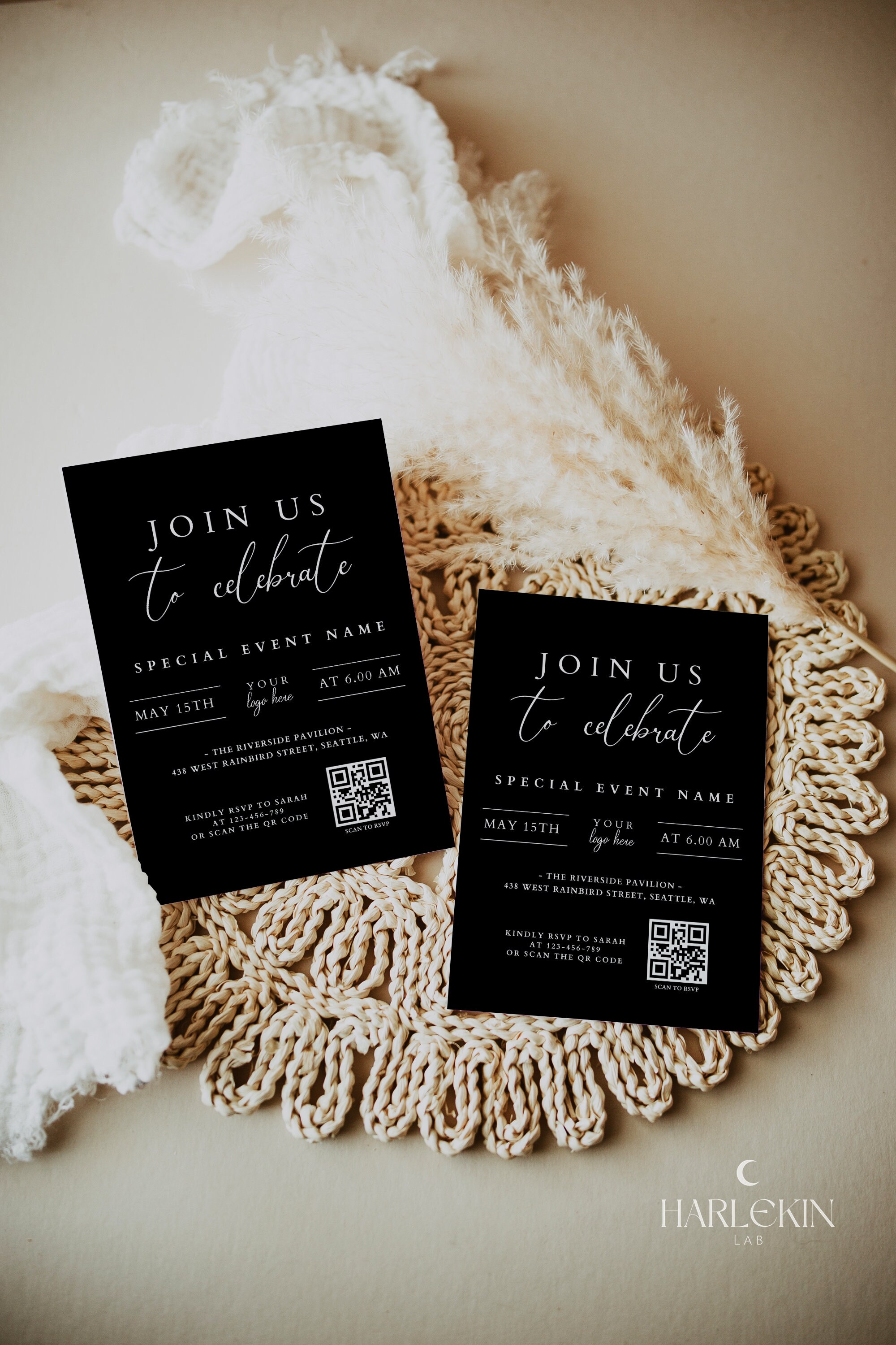 Modern Business Invitation Template, DIY Black QR Code Special Event ...