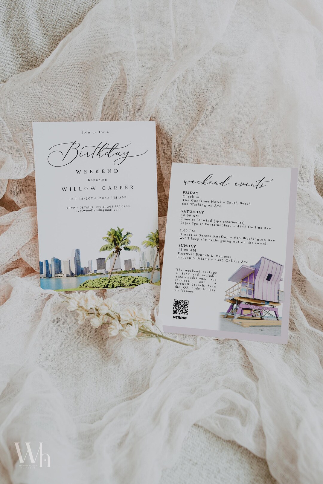MIAMI Birthday Weekend Invitation Template, Watercolor Miami Birthday ...