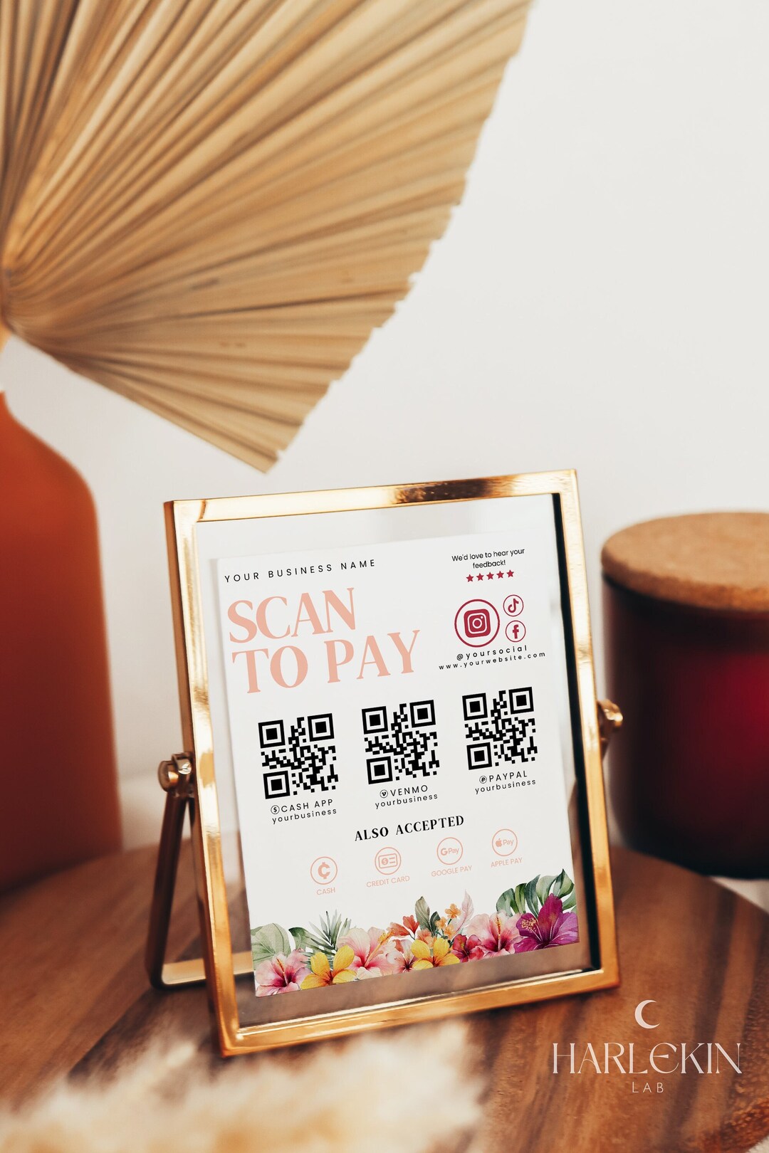 Editable QR Code Sign, Customizable Scan to Pay Sign, Cashapp Paypal ...