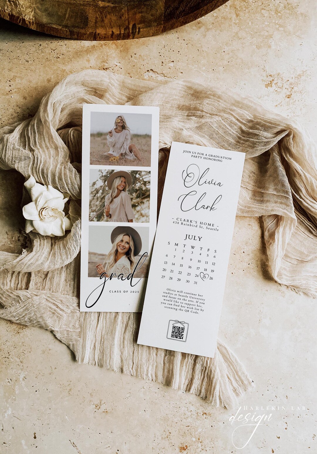 Editable Photo Strip QR Code Graduation Announcement Card, DIY Senior ...