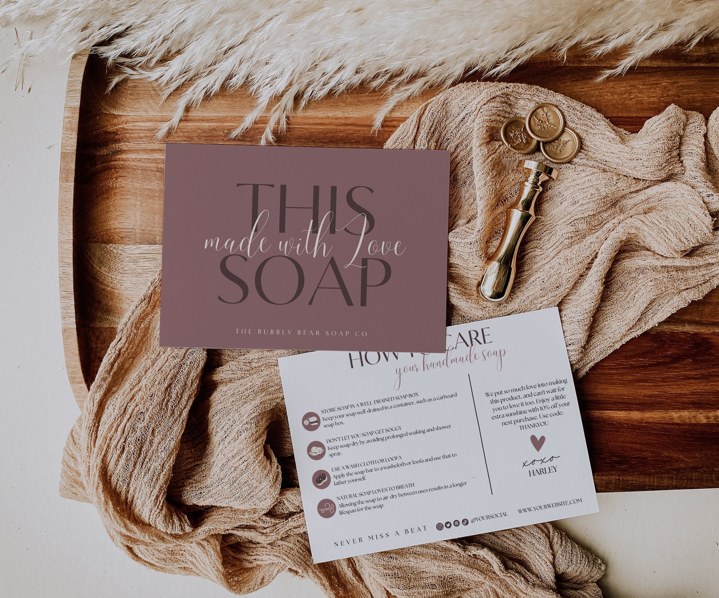 Handmade Soap Care Card Template, Editable Business Thank You Card ...